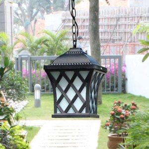 mrdsre ip65 waterproof outdoor metal chandelier traditional american country pendant light vintage industrial garden aluminum mesh glass lantern ceiling lamp home porch balcony patio hanging light e27