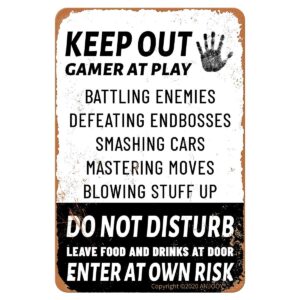 tin signs vintage - keep out gamer at play do not disturb enter at own risk - metal sign for bedroom cafe home bar pub coffee beer kitchen bathroom door garden funny wall decor art 8"x12"