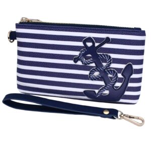 small anchor wristlet wallet purse for women faux leather bag handbag with zipper blue