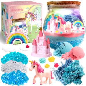 unicorn light up terrarium kit for kids i diy unicorn toys craft kits for kids i terrarium jar night light for kids crystal growing kit i unicorn gifts for girls age 4-12