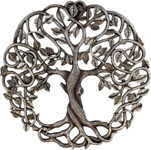 top brass tree of life wall plaque 11 5/8 inches decorative celtic garden art sculpture - antique silver finish