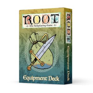 magpie games root: the roleplaying game equipment deck expansion, 55 cards, weapons, equipment with stats, traits, fantasy adventure rpg game, adults, teens ages 14+, original art by kyle ferrin