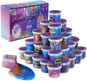 bvehsr 36 packs galaxy putty slime, party favor for kids girls & boys, adults, non sticky, stress & anxiety relief, wet, super soft sludge toy,easter basket stuffers