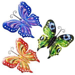 metal butterfly wall decor 3d butterfly wall art hanging sculpture for indoor outdoor office home living room bedroom bathroom garden porch patio fence 8.1" l x 8.3" h(3 butterflies)