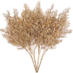 lovenimen artificial plants for christmas decor, gold antler grass bunches fake shrubs leaves faux branch indoor outdoor home garden party hotel verandah wedding diy xmas decoration - golden 4 pack