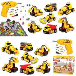 14-in-1 take apart construction toys 155pcs diy engineering playset, 2 electric drills, play mat and road signs, push & go stem learning bundle w/lights, sounds for early education, boys and girls 4+