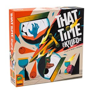 that time you killed me board game - a unique narrative game of time travel and rivalry! sci-fi strategy game for kids and adults, ages 14+, 2 players, 15-30 minute playtime, made by pandasaurus games