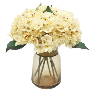 blooming paradise artificial fake flowers plants silk hydrangea 1 flower head arrangements wedding bouquets decorations plastic floral table centerpieces home kitchen garden (cream)