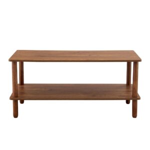 gia modern 2-tier coffee table with open storage shelf, rectangular living room center table with rounded rubberwood legs, durable & stable wooden furniture,walnut brown