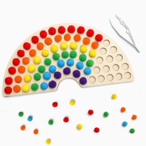 bopoobo wooden peg board toddler toys children's math learning color row sorting montessori game rainbow color bead puzzle stacking board toy with plastic clip…