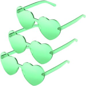 maxdot 3 pieces heart shaped sunglasses candy color rimless heart glasses for women colorful summer party favors(fruit green)