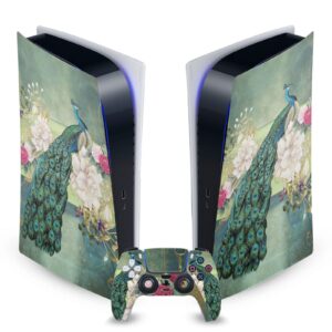 head case designs officially licensed jena dellagrottaglia peacock animals vinyl faceplate gaming skin decal compatible with sony playstation 5 ps5 digital edition console and dualsense controller