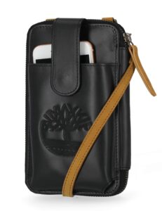 timberland womens rfid leather phone crossbody wallet bag, black (altroz), one size