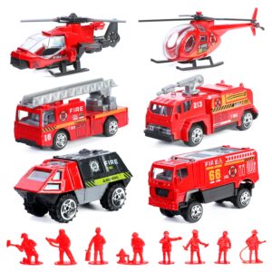 14 pcs fire truck with firefighter toy set, mini die-cast fire engine car, mini rescue emergency vehicle playset for kid boy girl birthday christmas party favors