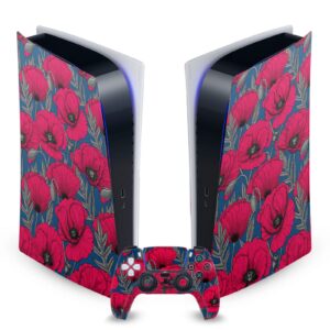 head case designs officially licensed katerina kirilova night poppy garden patterns vinyl faceplate gaming skin decal compatible with sony playstation 5 ps5 digital console and dualsense controller