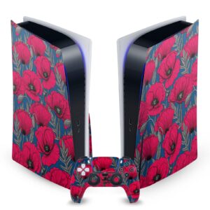 head case designs officially licensed katerina kirilova night poppy garden patterns vinyl faceplate gaming skin decal compatible with sony playstation 5 ps5 disc edition console & dualsense controller