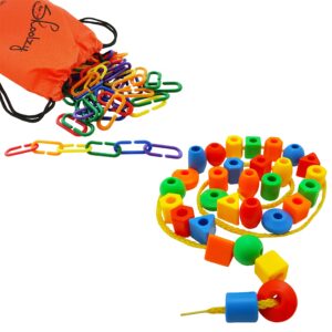 skoolzy preschool lacing beads for kids - linking math manipulatives learning toys