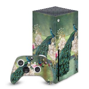 head case designs officially licensed jena dellagrottaglia peacock animals vinyl sticker gaming skin decal cover compatible with xbox series x console and controller bundle