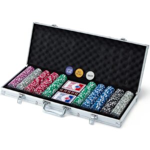 ecotouge poker chip set 500 with case, poker set with 11.5 gram chips, cards, dices, buttons and aluminum case for texas holdem blackjack gambling, home game with family and friends, white