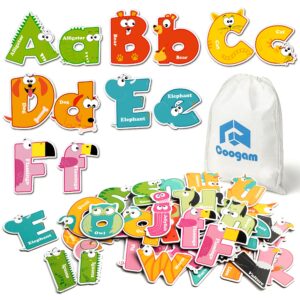 coogam jumbo magnetic letters set 52pcs abc alphabet colorful a-z animal uppercase lowercase fridge magnets preschool educational toy learning spelling for 3 4 5 year old toddler kids