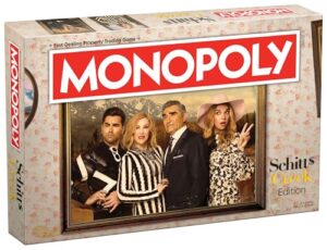 monopoly schitt's creek | game tokens include bebe crow, patrick's guitar, rosebud motel key & more | officially licensed and collectible monopoly game based on award winning series schitt's creek