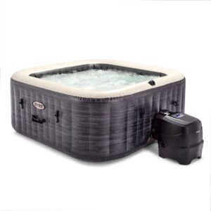 intex purespa greystone deluxe inflatable hot tub, with with built-in fastfill inflation system, spa control app, and 4 person capacity, 83" x 28"