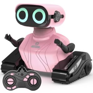 gilobaby robot toys, remote control robot toy, rc robots for kids with led eyes, flexible head & arms, dance moves and music, birthday gifts for girls age 3+ years (pink)