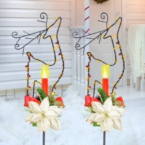 obaba 2 pack solar christmas yard stake lights,outdoor decor garden metal reindeer 33" stakes led candle light,holiday ornament for home lawn pathway walkway driveway winter decoration