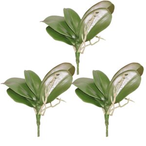 qianmo artificial orchid leaf plants pu latex real touch faux leaves arrangement home décor office garden bonsai decoration flowers (big size (3 bunches))