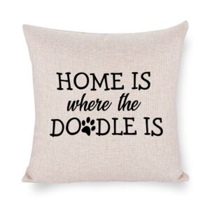 funny quote decorative throw pillow cover home is where the doodle is paw decorative throw pillow case cushion cover square cotton linen pillowcase gifts for dog lover home 18x18 inches