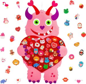 haooryx 33pcs valentines heart monster felt craft kit, diy monster felt hanging decorations with detachable ornaments, valentines party home wall door decor hanging ornaments kids present art craft