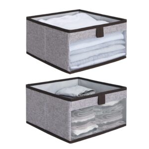 storageworks fabric storage bins with clear window and 2 handles, foldable closet organizers for shelves, drawer organizers for clothing, mixing of brown and gray, medium, 2 pack