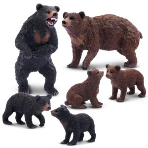 toymany 6pcs bear figurines, realistic forest animals bear family figures toy set includes brown bears black bears and cubs, education toy birthday for kids toddlers