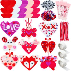 436 pieces valentine's day felt heart craft kit assorted diy heart ornaments decorations with pom-poms cleaners googly eyes gem sticker craft supply for diy craft party favor scrapbook decor