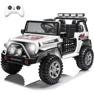 sopbost 2-seater ride on truck 12v ride on toys, ride on car with remote control off-road battery powered electric car for kids with 2+1 gear shift, spring suspension, led headlights (white)