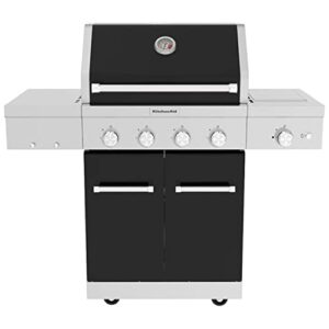 kitchenaid 720-0954l 4-burner stainless steel free standing 55000 btu propane gas grill with black cabinet and side burner