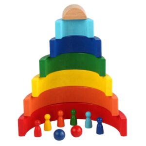 kancai wooden rainbow stacking toy color sorting toys stacker building blocks shape learning educational toys for kids toddlers