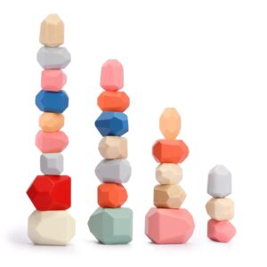 oucles 36pcs natural wooden stacking balancing stones rocks for toddlers colorful kids preschool learning building blocks toys educational puzzle game for girls boys 3 years up