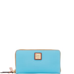 dooney & bourke handbag, pebble grain large zip around wristlet - sky blue