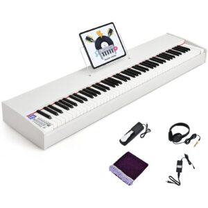 safeplus digital piano 88 key full size weighted keyboard, electric piano portable with sustain pedal power, supply for beginner adults practice (white)