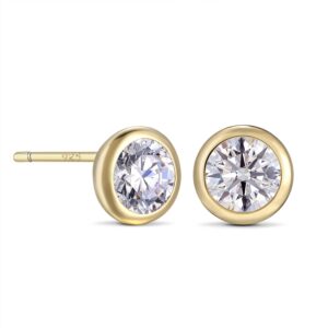 diamonlite 1 ct round cz 925 sterling silver bezel set studs earrings for women and men - bezel set cz earrings, 18k gold plated 925 silver cz bezel stud earrings, gold cz earrings for women and men