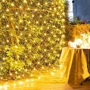 qdy -net lights outdoor mesh lights led bush lights 8 modes decor lights for home fence garden roof window indoor decoration,2 warm white,6x4m 880led