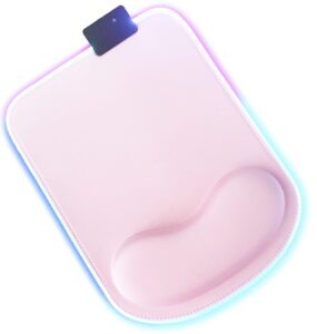 rgb mouse pad with wrist support, led mouse pad with 13 lighting modes, anti-slip rubber base, pain relief computer ergonomic mouse pad for gaming, office, home, 11.8 x 8.5 in (pink)