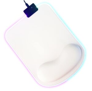 rgb mouse pad with wrist support, led mouse pad with 13 lighting modes, anti-slip rubber base, pain relief computer ergonomic mouse pad for gaming, office, home, 11.8 x 8.5 in (white)