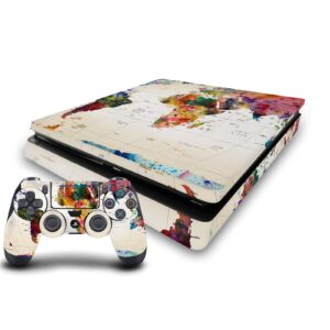 head case designs officially licensed mark ashkenazi map of the world art mix matte vinyl sticker gaming skin case cover compatible with sony playstation 4 ps4 slim console and dualshock 4 controller