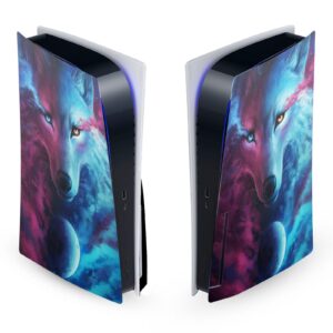 head case designs officially licensed jonas jojoesart jödicke wolf galaxy art mix matte vinyl faceplate sticker gaming skin case cover compatible with sony playstation 5 ps5 disc edition console