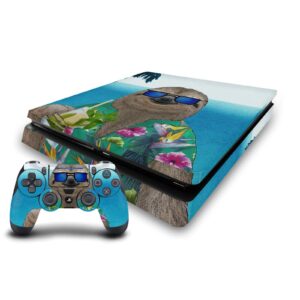 head case designs officially licensed barruf sloth in summer art mix vinyl sticker gaming skin case cover compatible with sony playstation 4 ps4 slim console and dualshock 4 controller