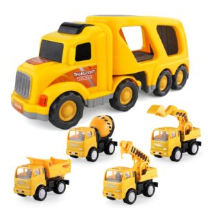 kids toys truck for toddler boys&girls toys for 3 4 5 6 year old boys&, 5 in 1 friction power construction toys car carrier vehicle toddler toys age 3-5 baby toys, birthday gifts for kids age 3+