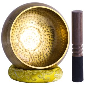 sound bowl meditation set handcrafted tibetan singing bowl heart chakra sound bath bowls for zen music healing frequencies yoga prayer and mindfulness nepal meditation mat (17.5cm / 6.89inch)