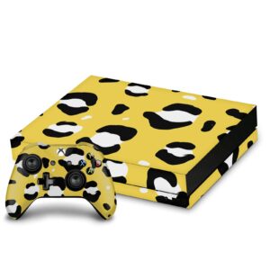 head case designs officially licensed grace illustration yellow leopard art mix vinyl sticker gaming skin case cover compatible with xbox one x console and controller bundle